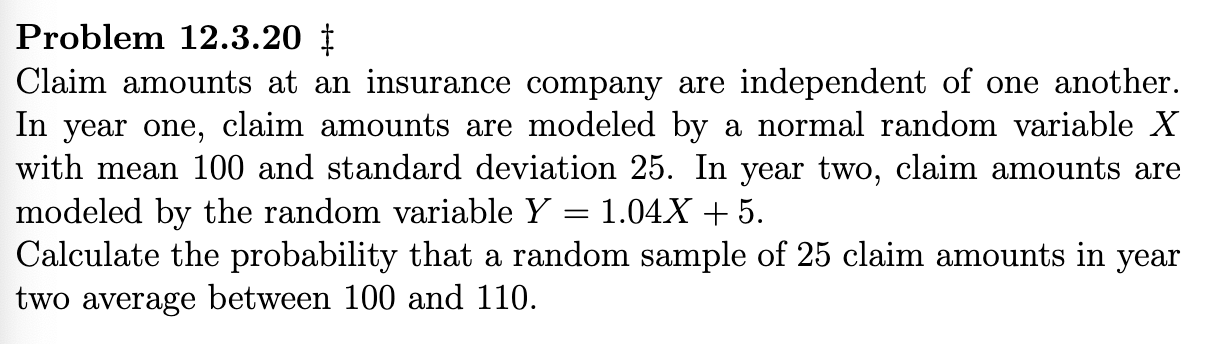 Solved Problem 12.3.20 Claim amounts at an insurance company | Chegg.com