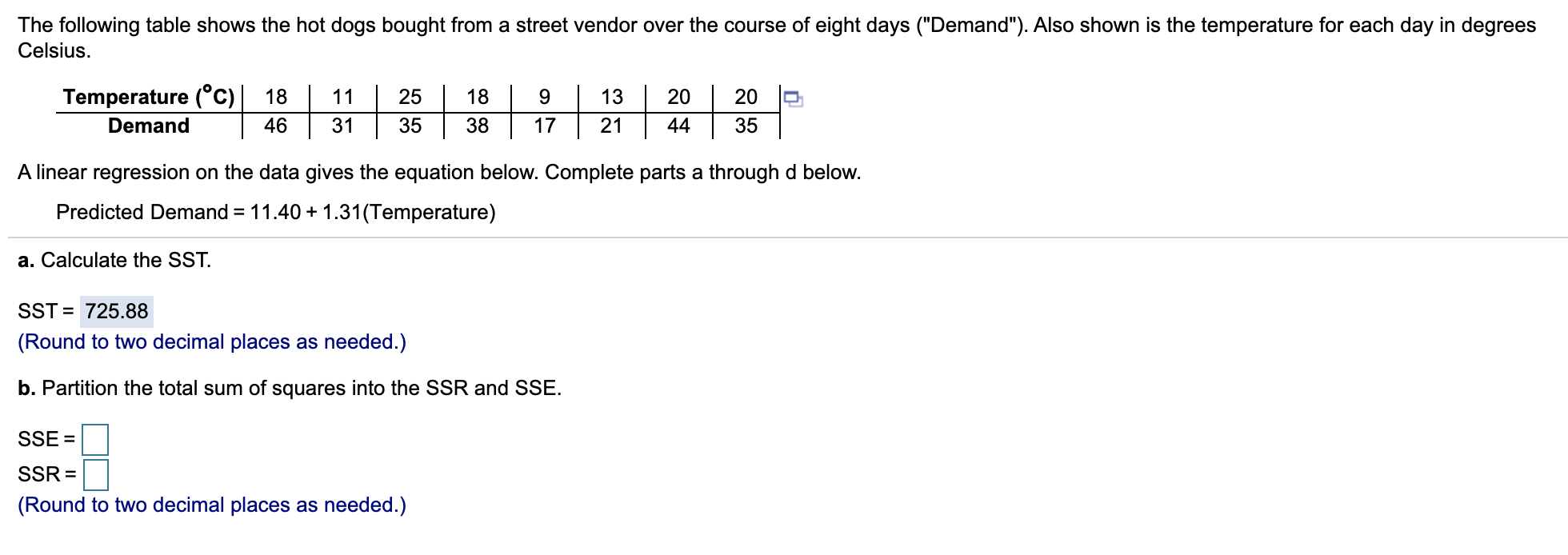 Solved Partition the total sum of squares into the SSR and | Chegg.com
