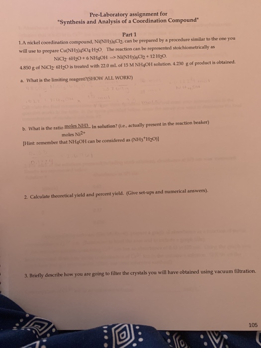 Solved Pre-Laboratory assignment for "Synthesis and Analysis | Chegg.com