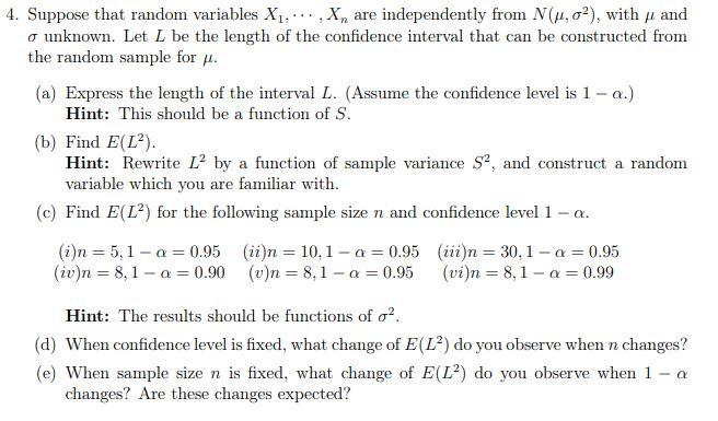 4. Suppose that random variables X1,⋯,Xn are | Chegg.com