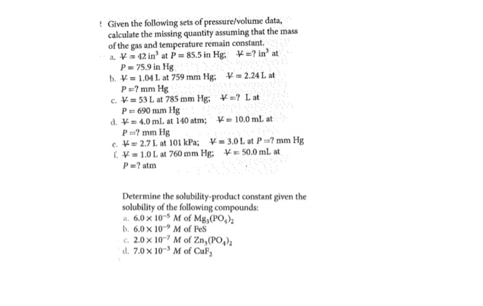 Solved Given the following sets of pressure/volume data, | Chegg.com