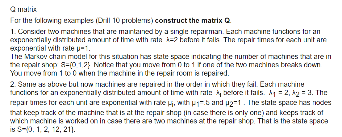 Q matrix For the following examples (Drill 10 | Chegg.com