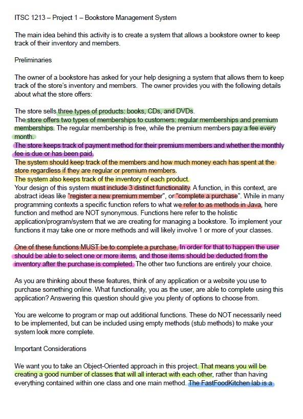 Solved Itsc 1213 Project 1 Bookstore Management System