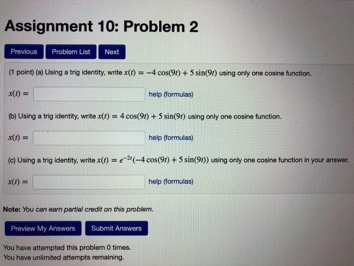 Solved Assignment 10 Problem 2 Previous Problem Listnext 1 