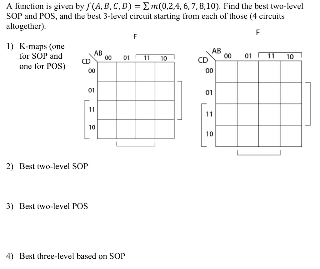 Solved A function is given by f(A,B,C,D)=∑m(0,2,4,6,7,8,10). | Chegg.com