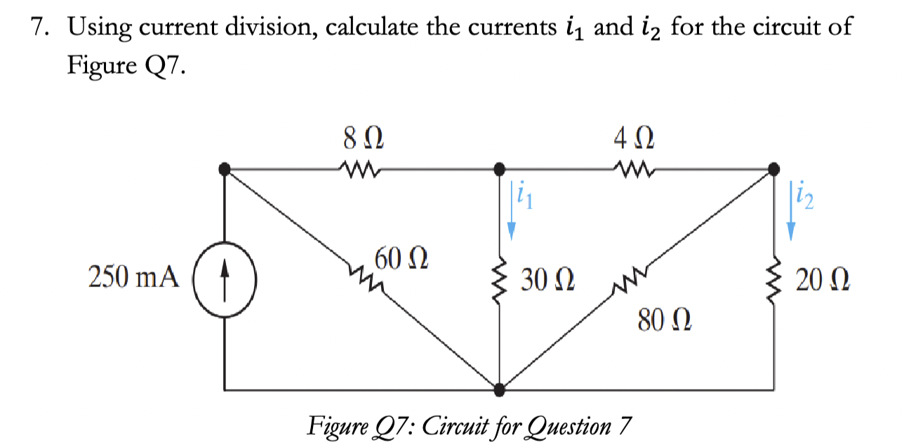 Solved Using current division, calculate the currents i1 and | Chegg.com