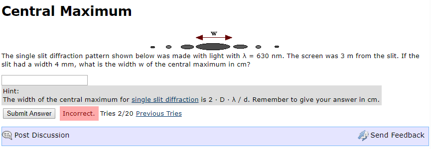 Solved Central Maximum The single slit diffraction pattern | Chegg.com
