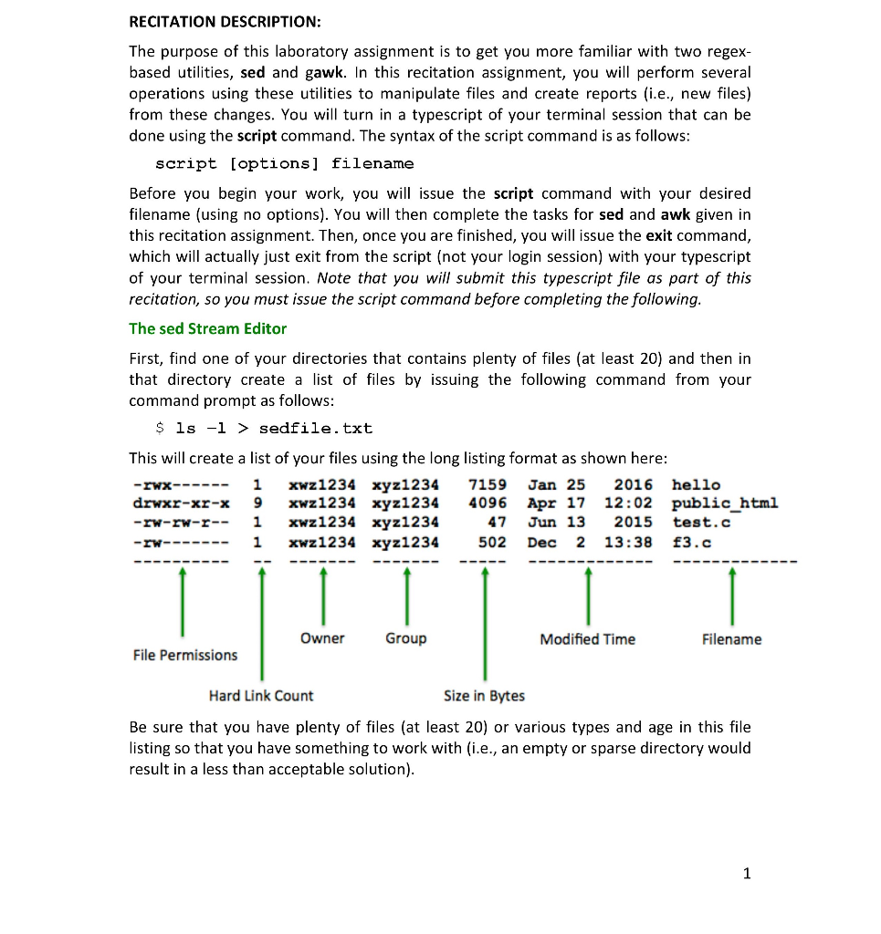 RECITATION DESCRIPTION: The purpose of this | Chegg.com