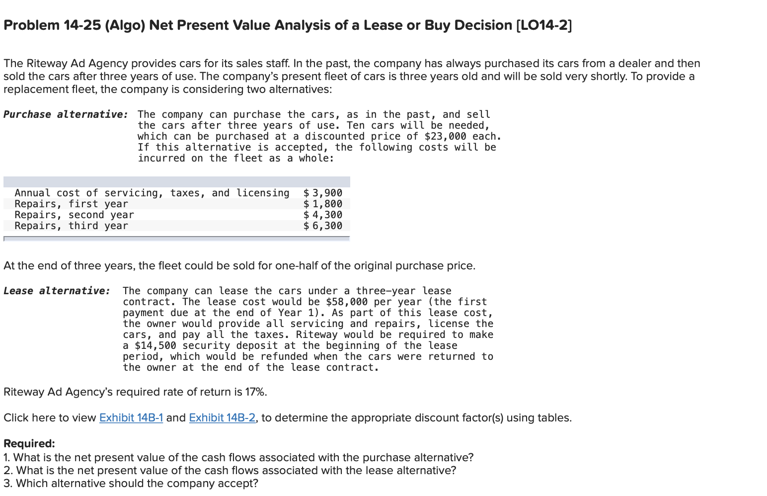Solved Problem 14-25 (Algo) Net Present Value Analysis of a | Chegg.com