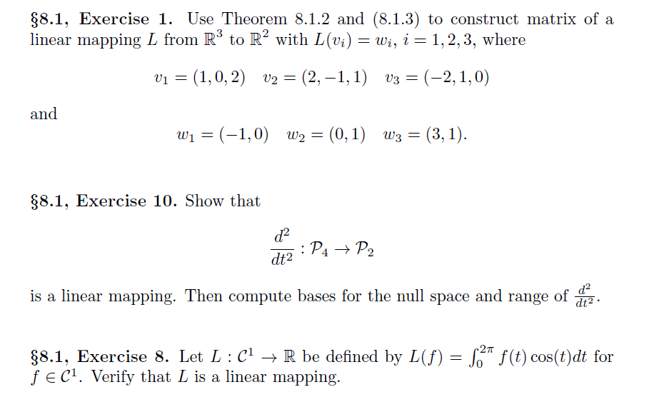 Solved g8.1. linear mapping L from R3 to R2 with L(v | Chegg.com