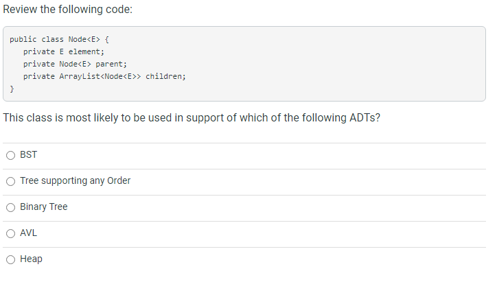 Solved Review the following code: public class Node { | Chegg.com