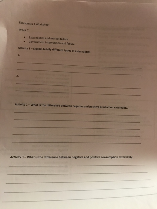 Solved Economics 1 Worksheet Week 7 Externalities and market | Chegg.com
