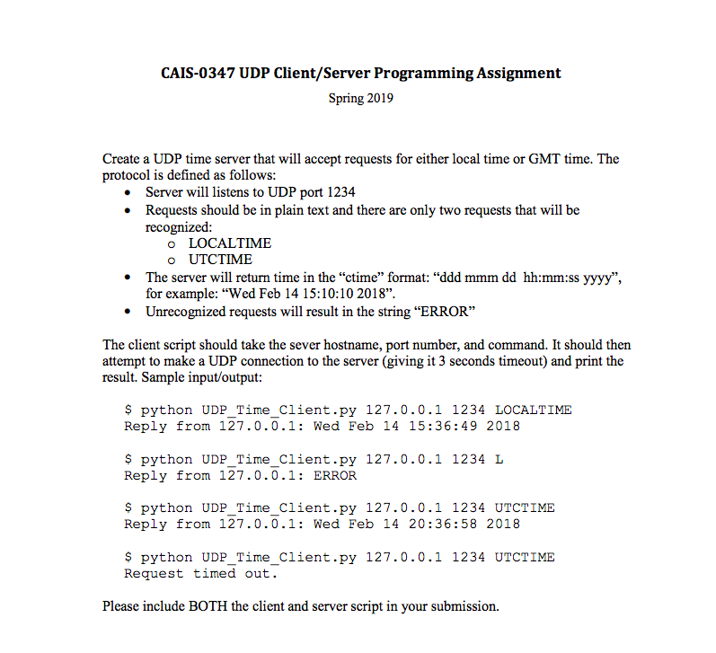 Cais 0347 Udp Client Server Programming Assignment