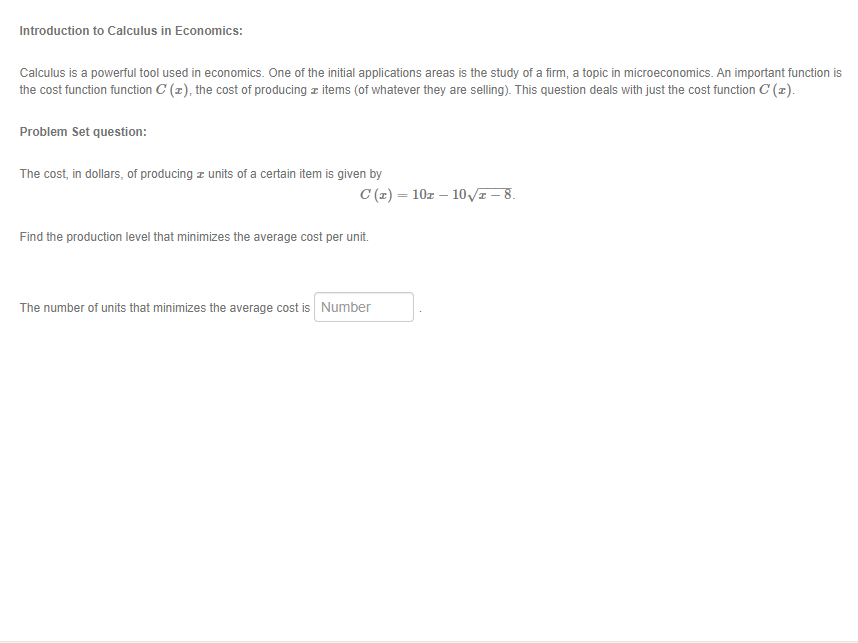 Solved Introduction to Calculus in Economics: Calculus is a | Chegg.com
