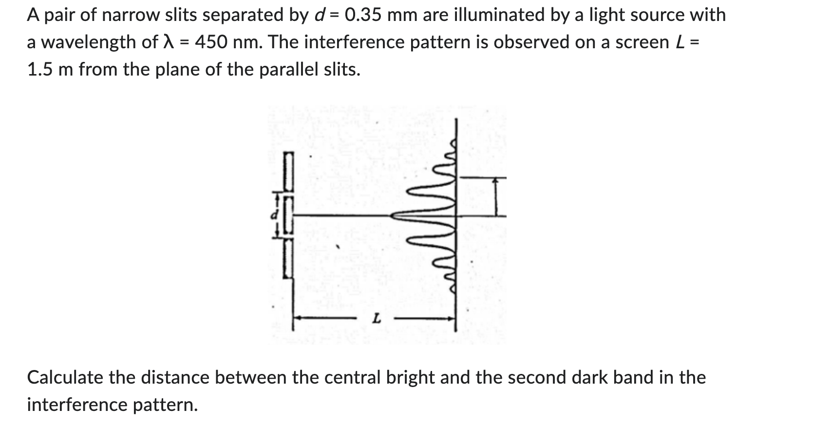 Solved A pair of narrow slits separated by \\( d=0.35 | Chegg.com