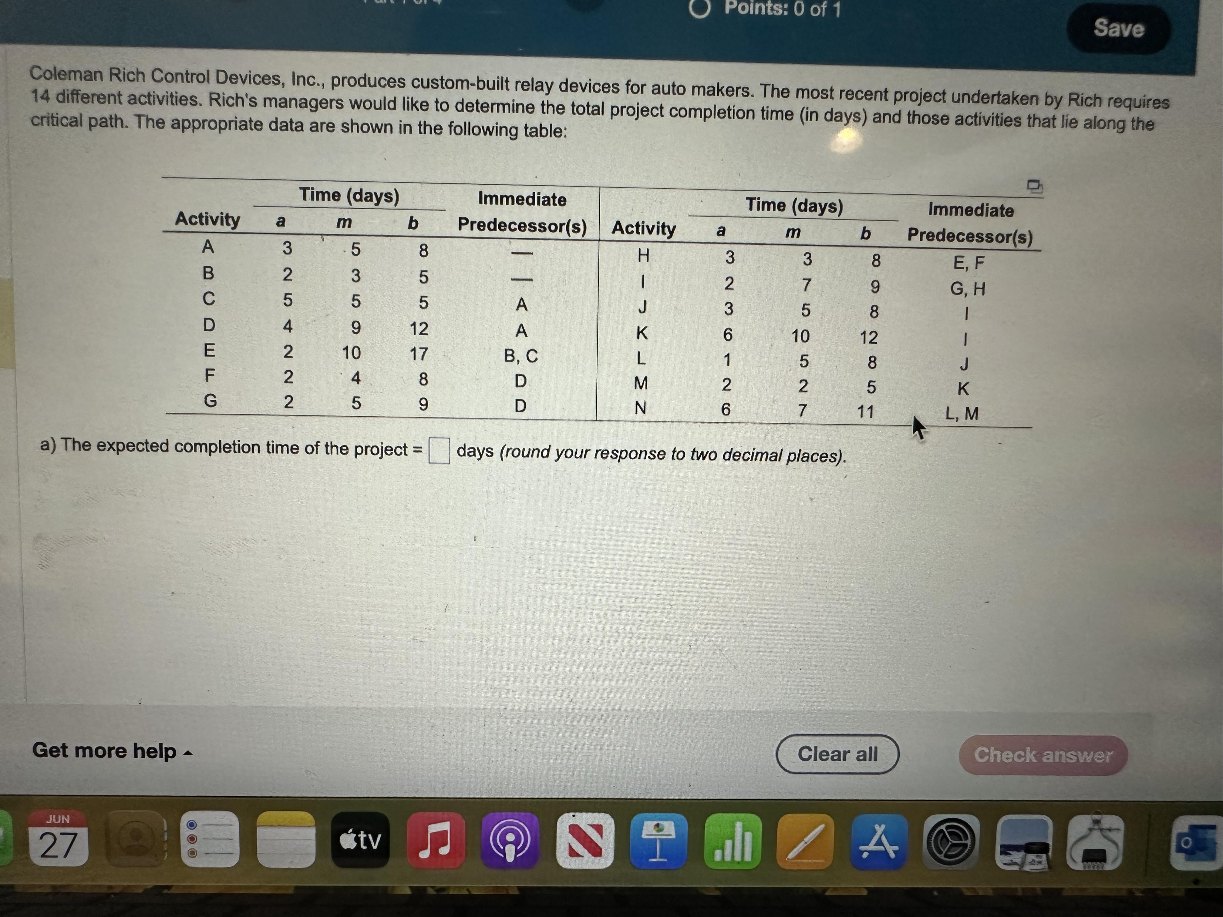 Solved FIND A B CA. The expected completion time of the | Chegg.com