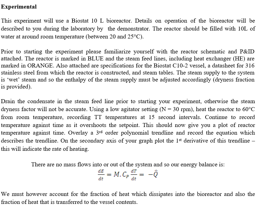 Experimental This experiment will use a Biostat 10 L | Chegg.com