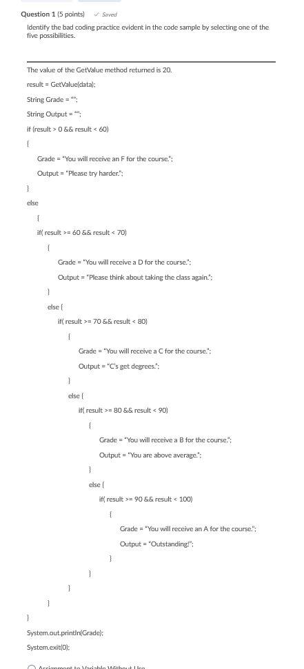 Solved Question 1 (5 points) Saved Identify the bad coding | Chegg.com