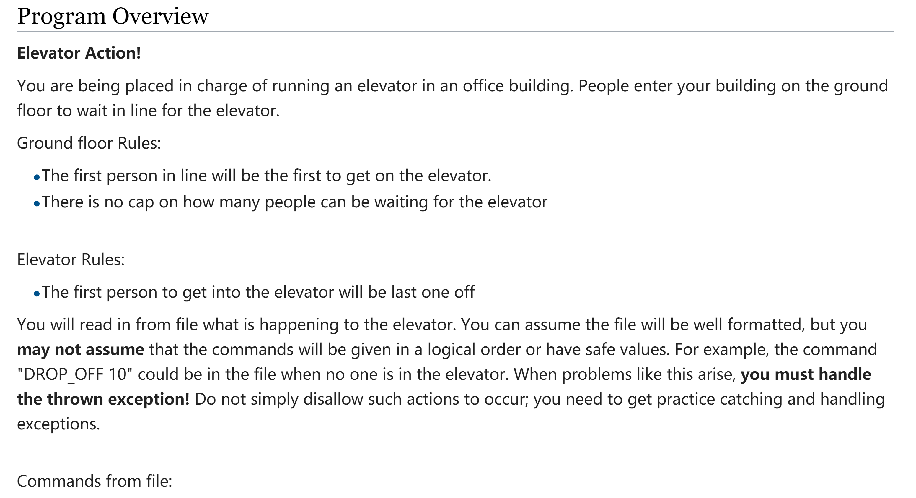 Solved Program Overview Elevator Action! You are being | Chegg.com
