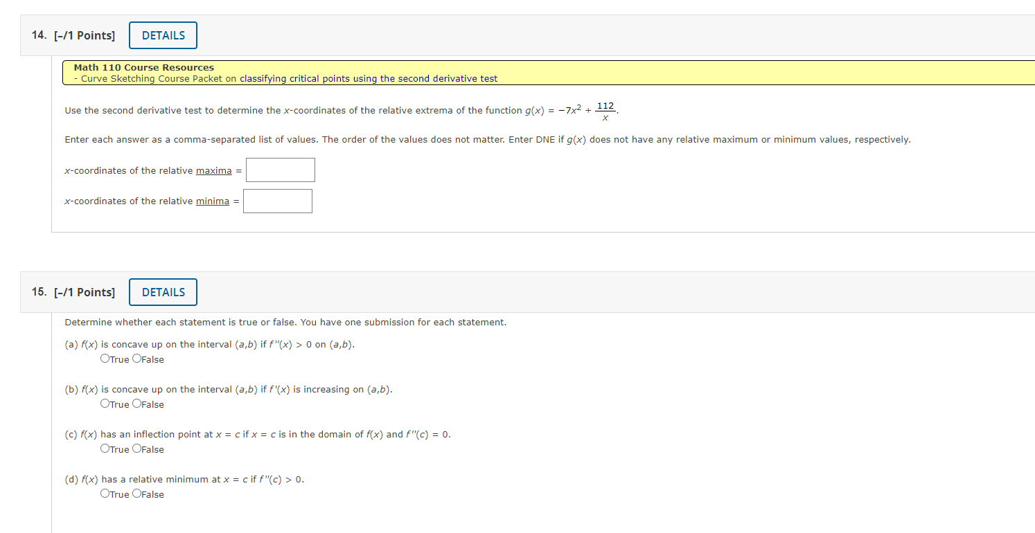Solved 14. [-/1 Points] DETAILS Math 110 Course Resources | Chegg.com