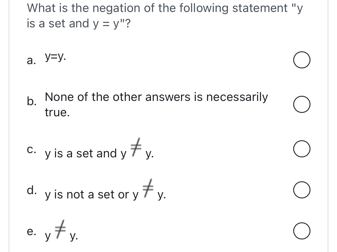 Solved What is the negation of the following statement " y | Chegg.com