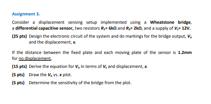 Solved Assignment 3. Consider a displacement sensing setup | Chegg.com