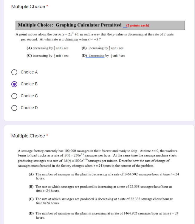 Solved Multiple Choice Multiple Choice: Graphing Calculator | Chegg.com