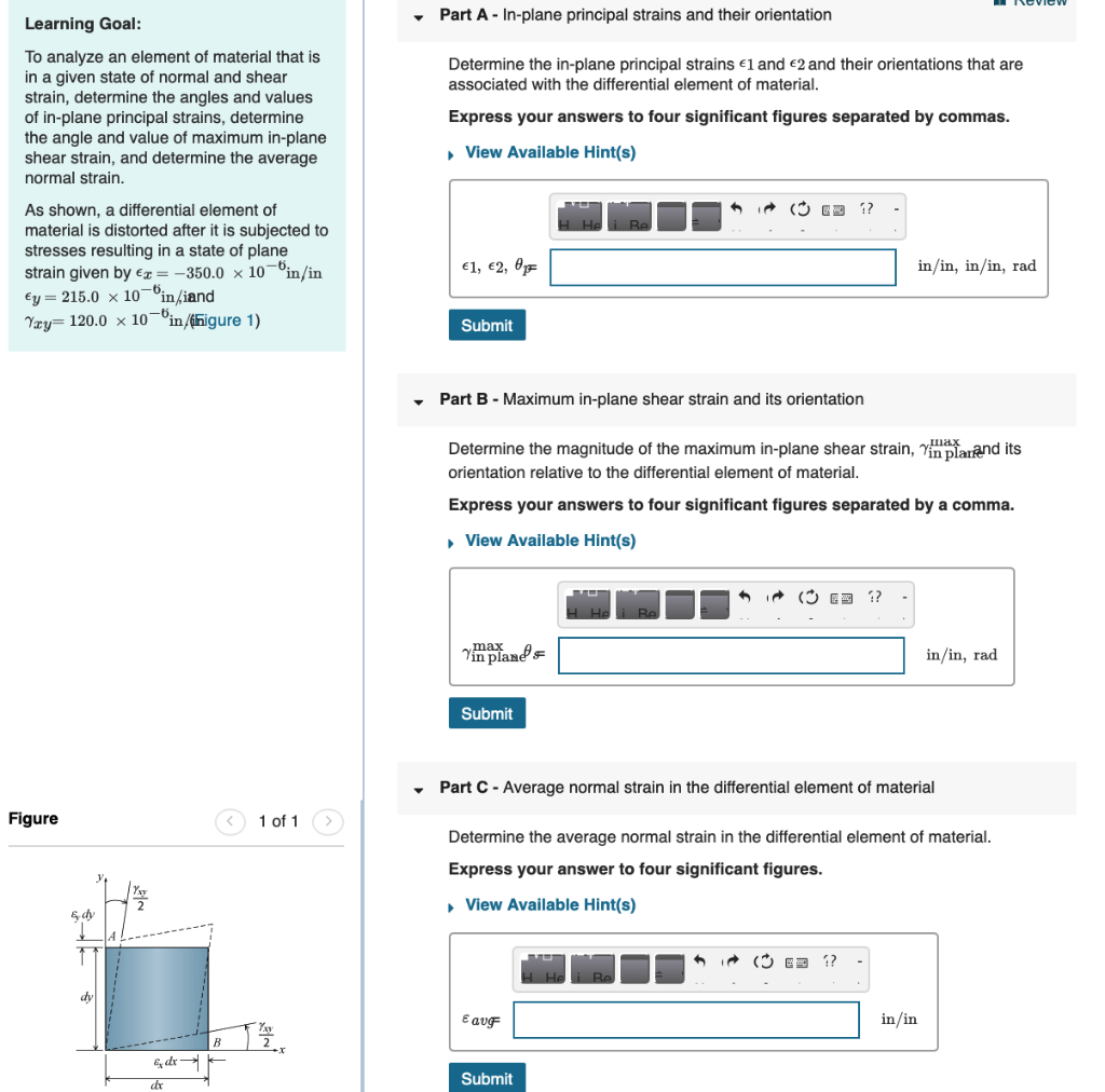 Solved - Part A - In-plane principal strains and their | Chegg.com