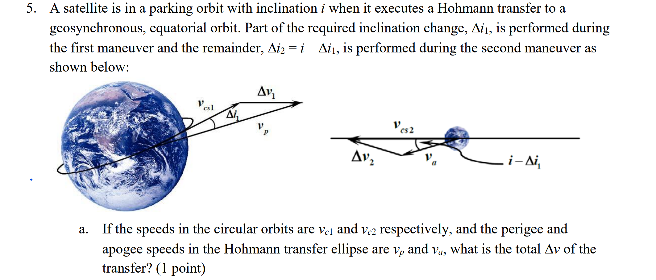 5. A satellite is in a parking orbit with inclination | Chegg.com