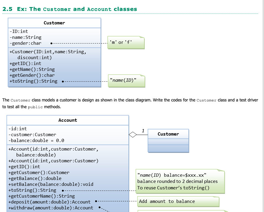 Solved 2 5 Ex The Customer And Account Classes M Or F