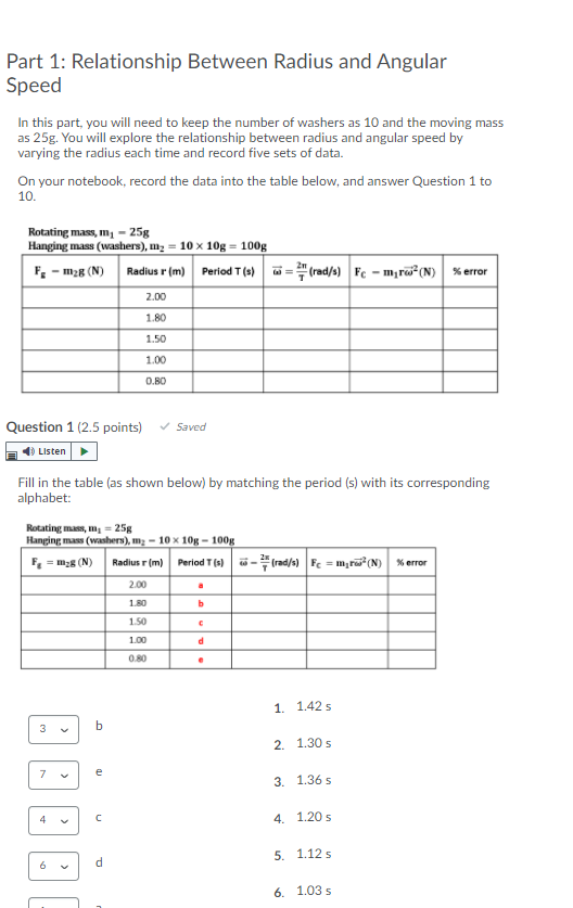 Solved Part 1: Relationship Between Radius and Angular Speed | Chegg.com