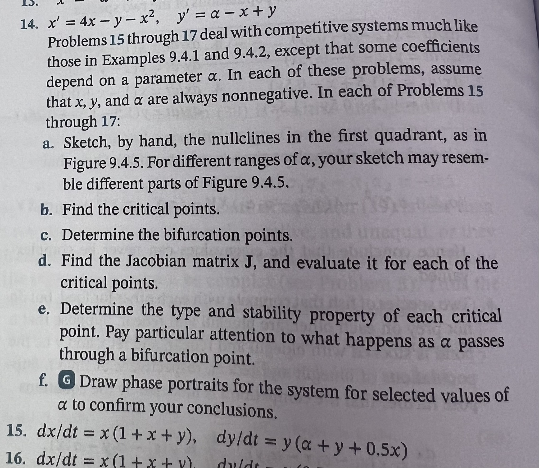 14. x′=4x−y−x2,y′=α−x+y Problems 15 through 17 deal | Chegg.com