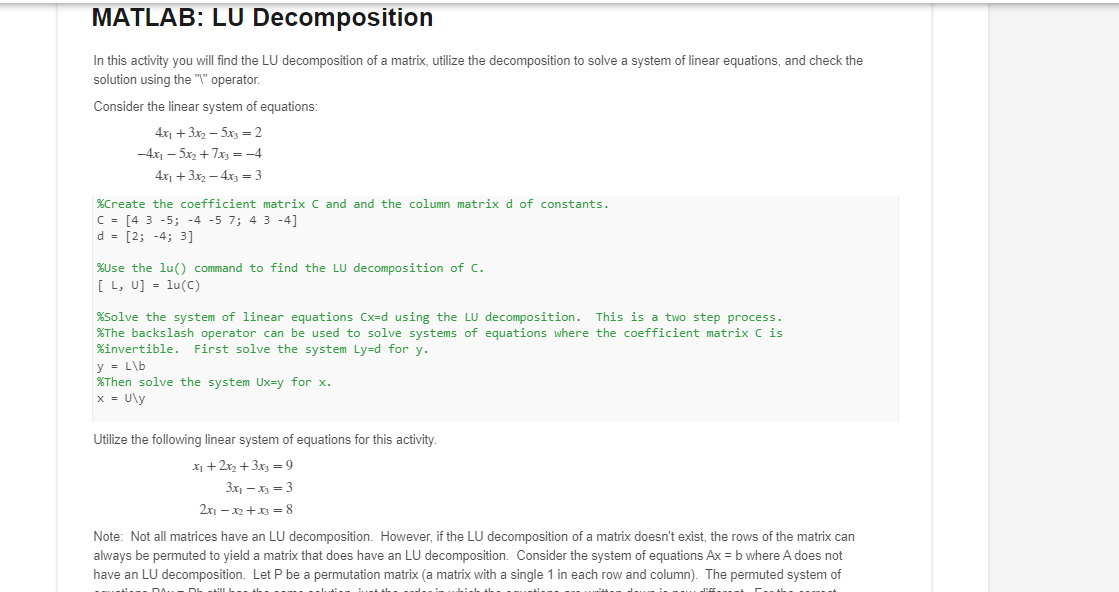 Solved In this activity you will find the LU decomposition | Chegg.com