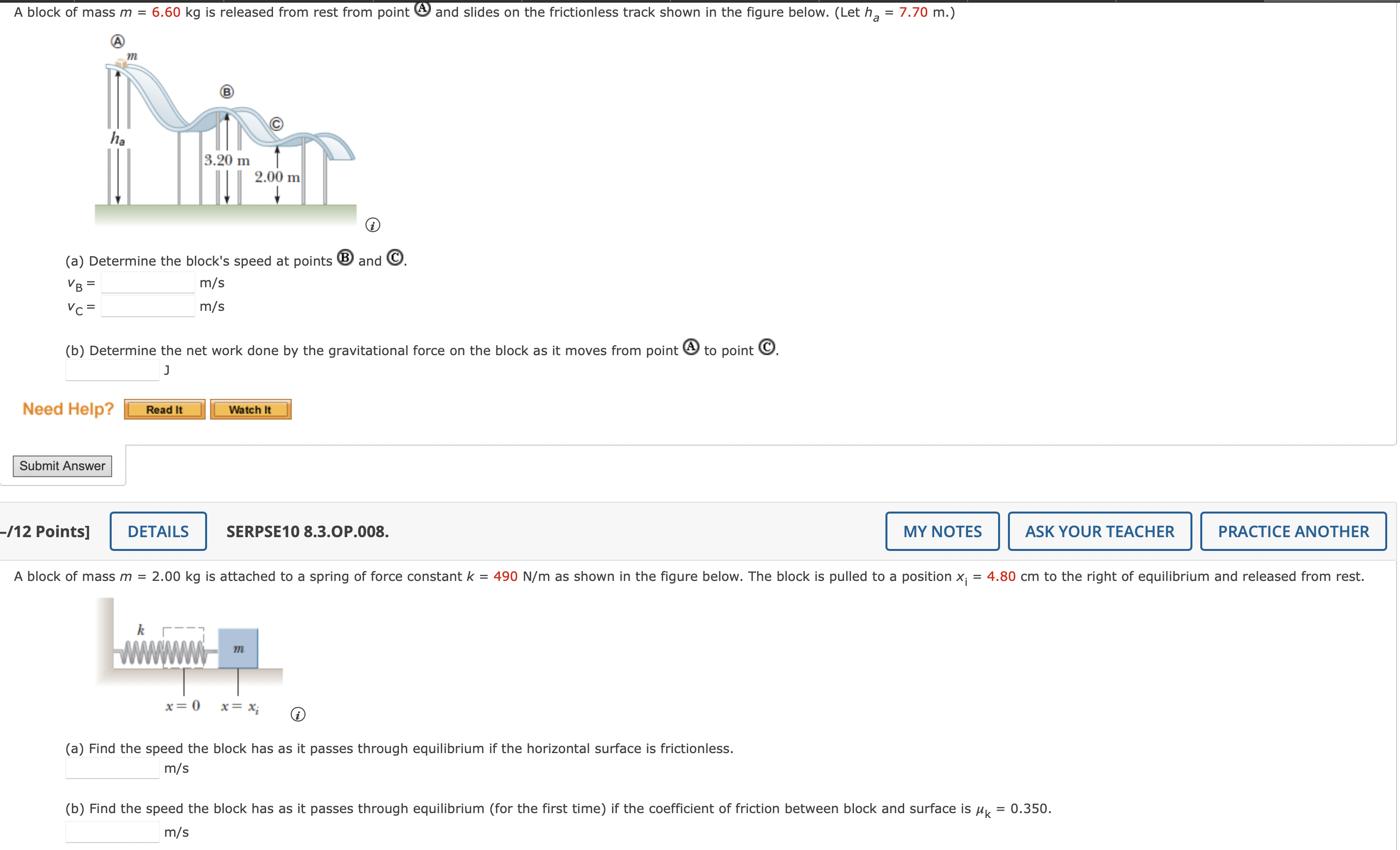 Solved A block of mass m=6.60 kg is released from rest from | Chegg.com