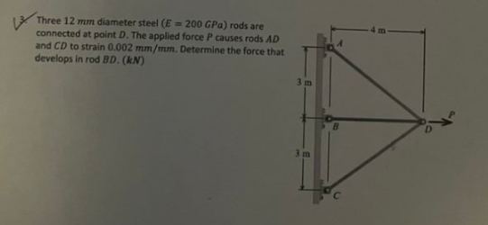Solved 3. Three 12 mm diameter steel (E=200GPa) rods are | Chegg.com