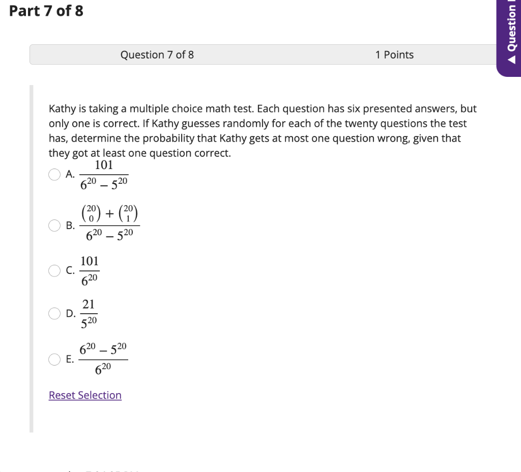 Solved Kathy is taking a multiple choice math test. Each | Chegg.com
