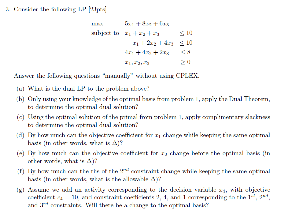 3. Consider the following LP [23pts] max subject to | Chegg.com
