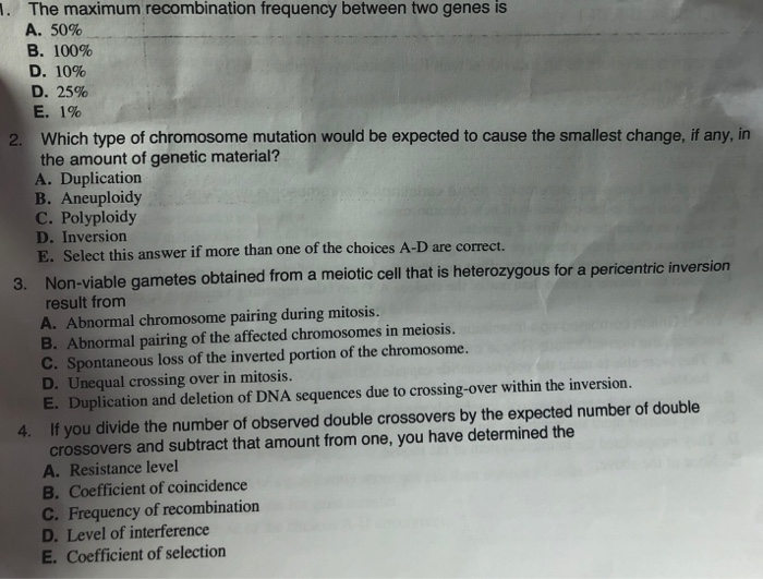 Solved The maximum recombination frequency between two genes | Chegg.com