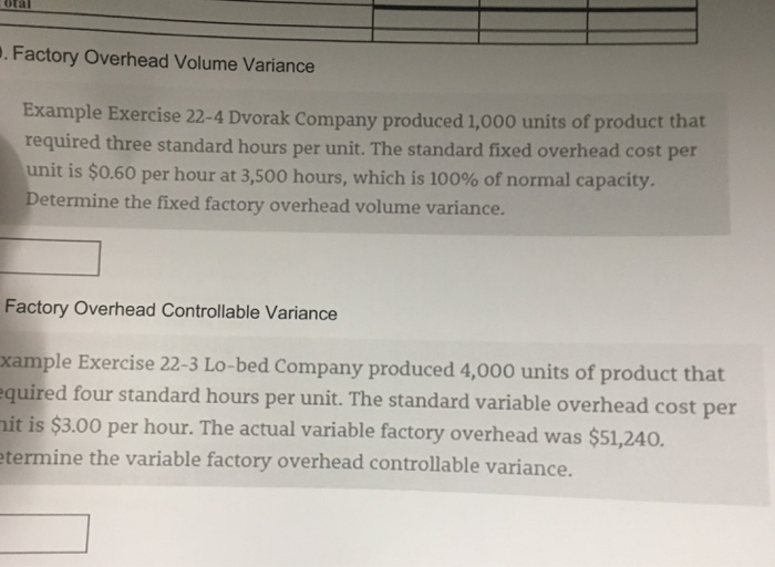 Solved tal . Factory Overhead Volume Variance mple Exercise | Chegg.com