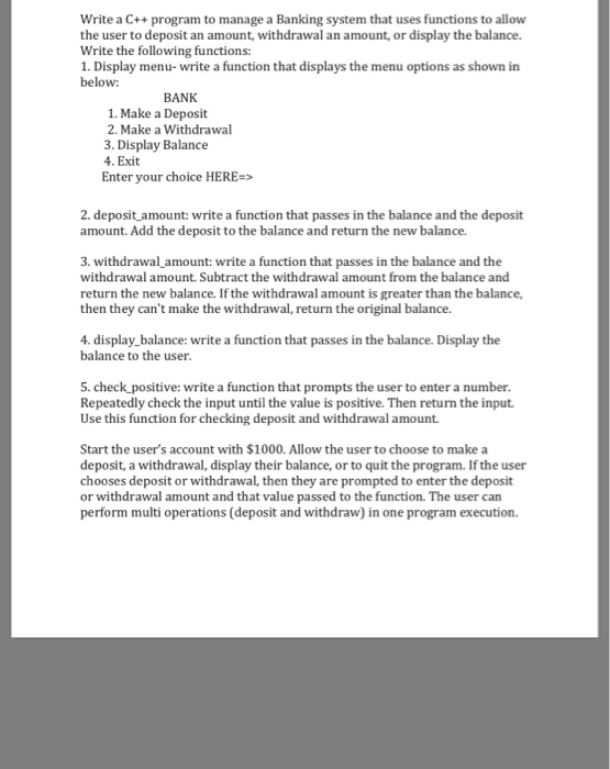 Solved Write a C++program to manage a Banking system that | Chegg.com