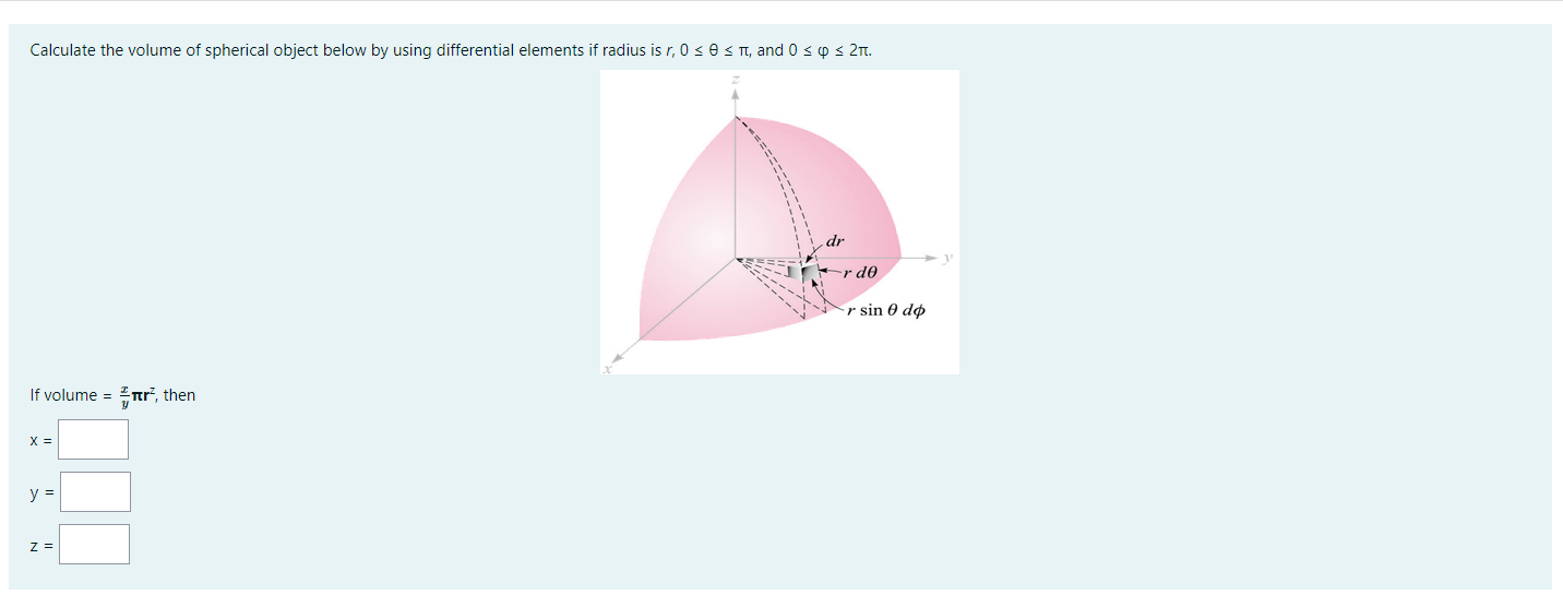 Solved Calculate the volume of spherical object below by | Chegg.com