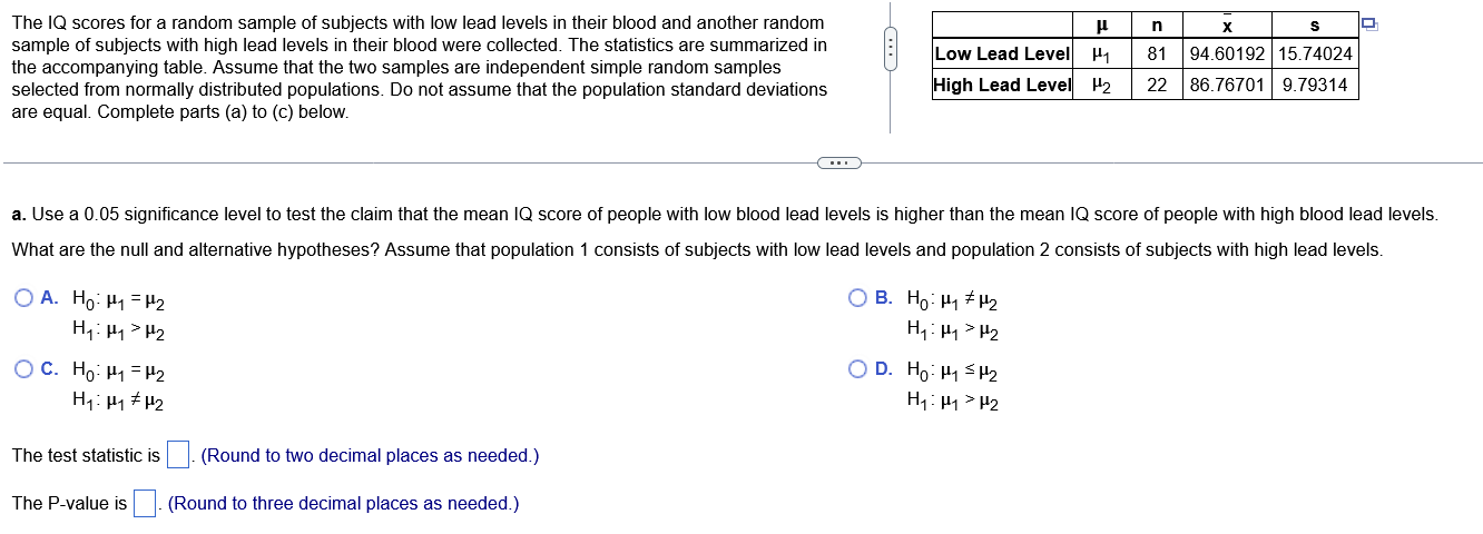 Solved The IQ scores for a random sample of subjects with | Chegg.com