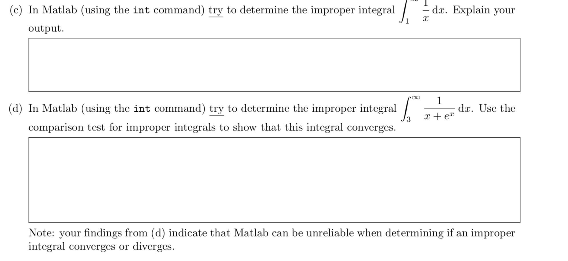 Solved C In Matlab Using The Int Command Try To 3195