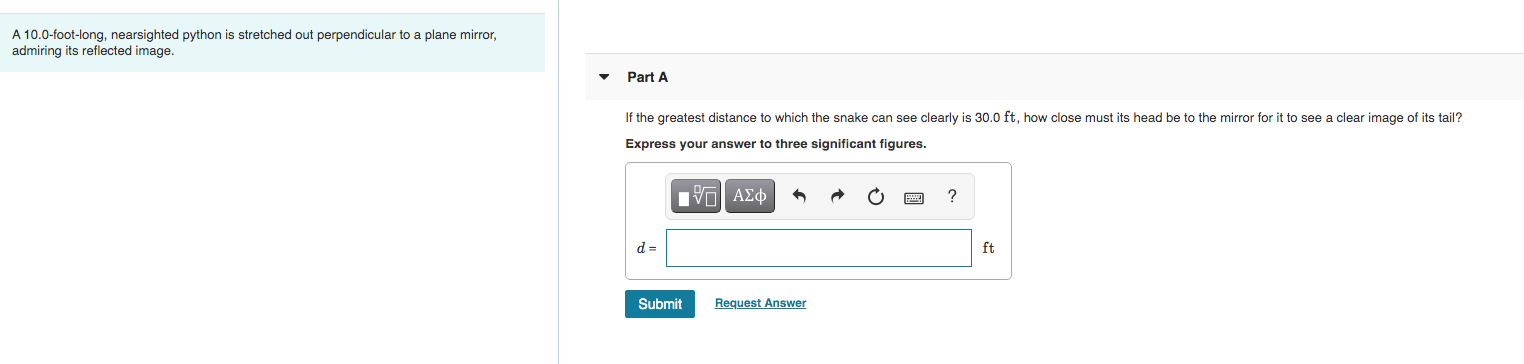 Solved A 10.0-foot-long, nearsighted python is stretched out | Chegg.com