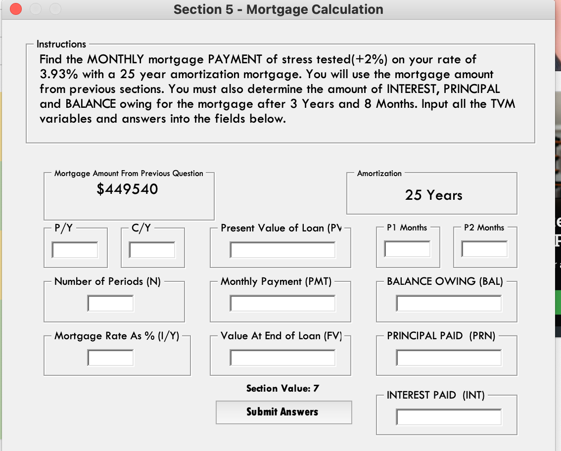 Solved Section 5 - Mortgage Calculation Instructions Find | Chegg.com
