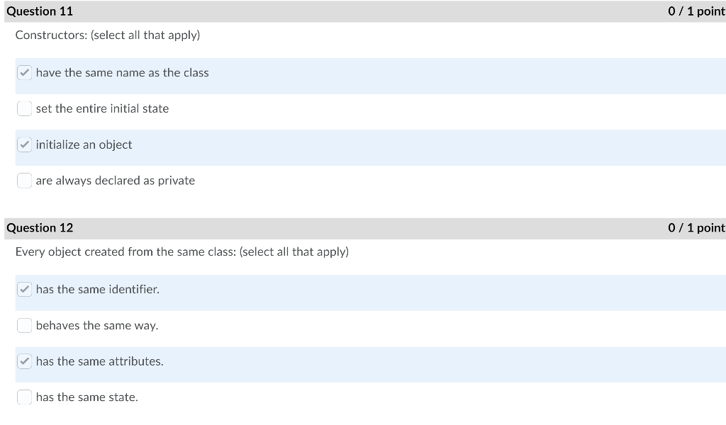 Solved Question 11 0/1 point Constructors: (select all that | Chegg.com