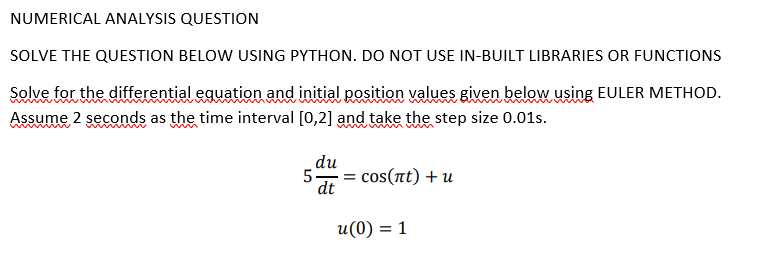 Solved Numerical Analysis Question Solve The Question Below 