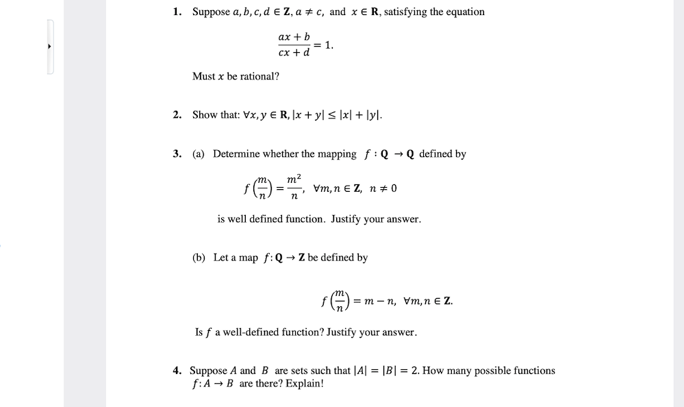 Solved 1. Suppose a,b,c,d∈Z,a =c, and x∈R, satisfying the | Chegg.com