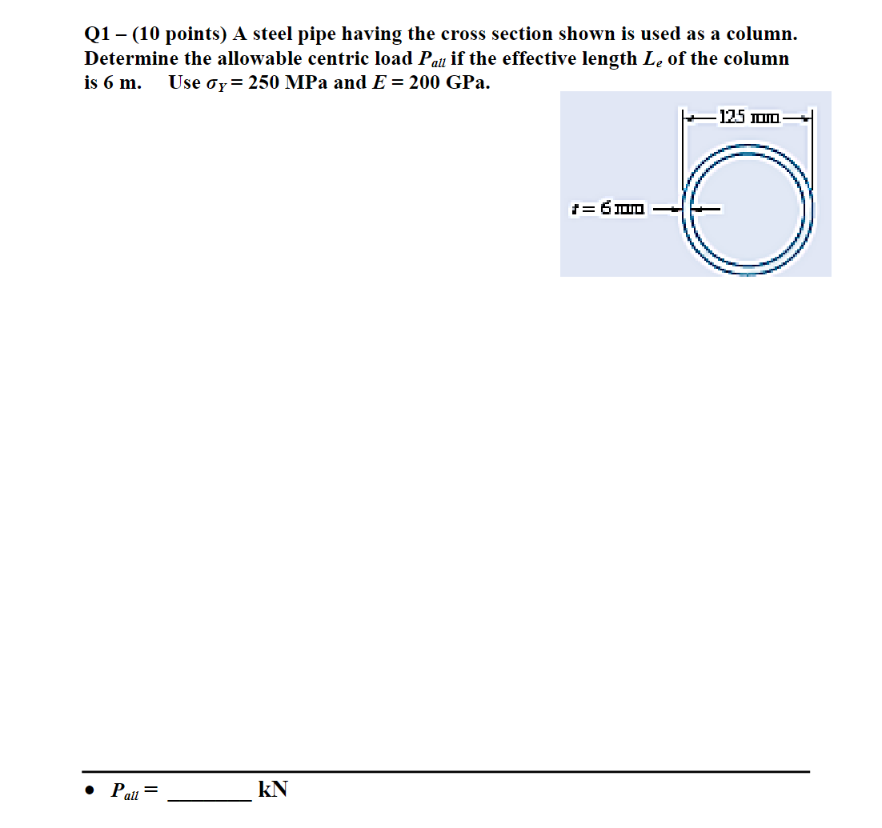 Solved Q1 - (10 points) A steel pipe having the cross | Chegg.com