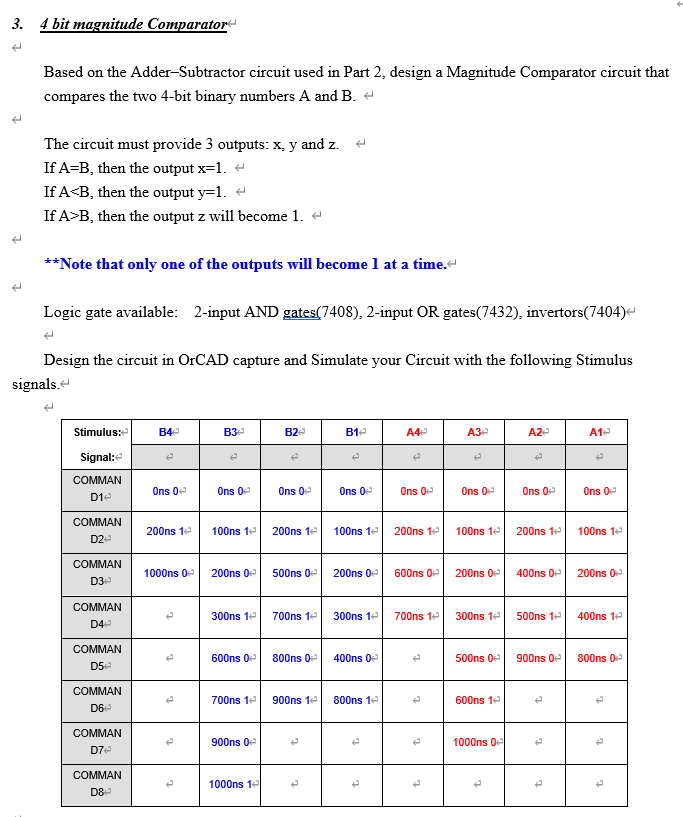 3. 4 bit magnitude Comparator Based on the | Chegg.com